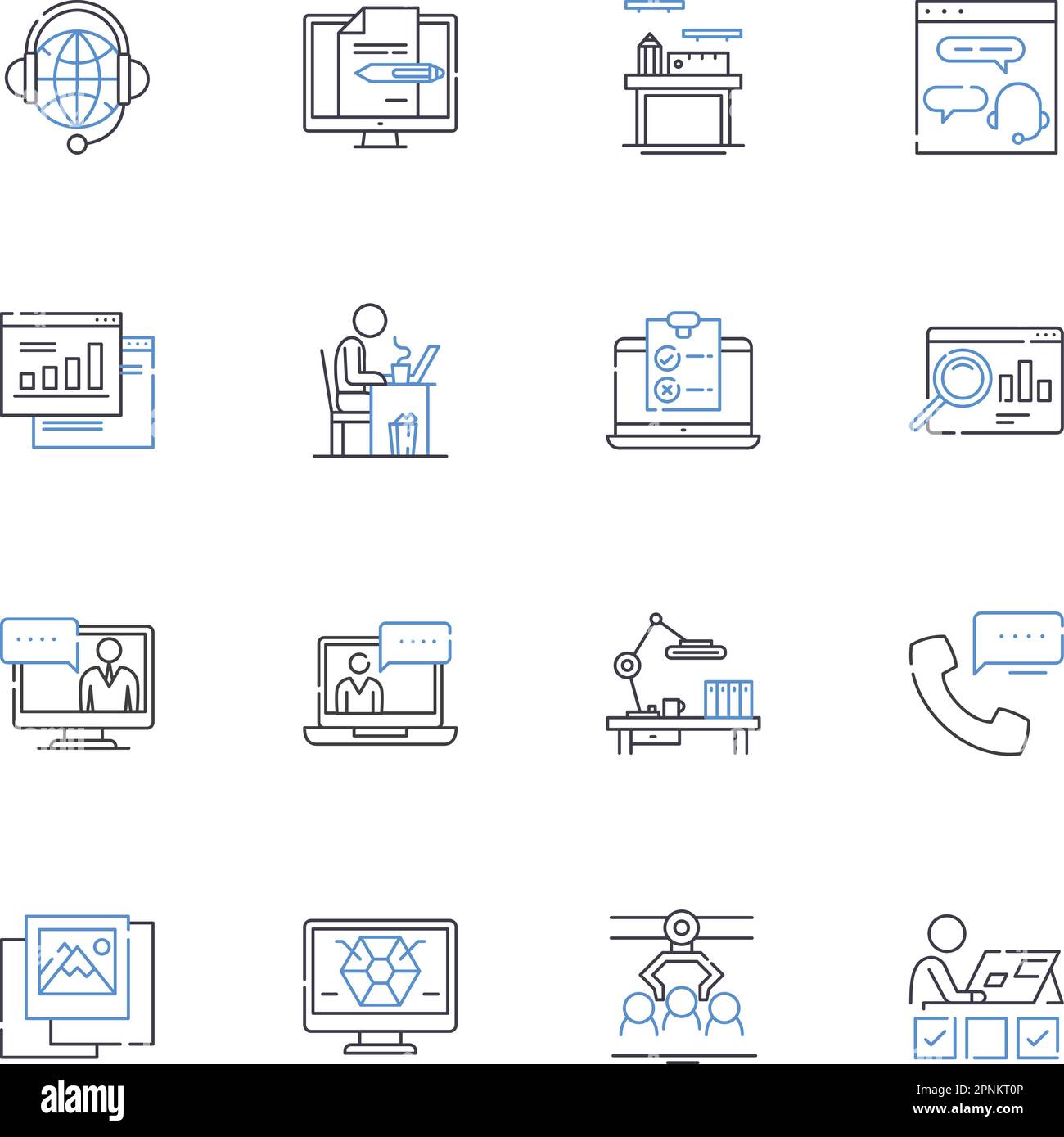 Implementing line icons collection. Integrating, Executing, Applying, Enacting, Launching ...