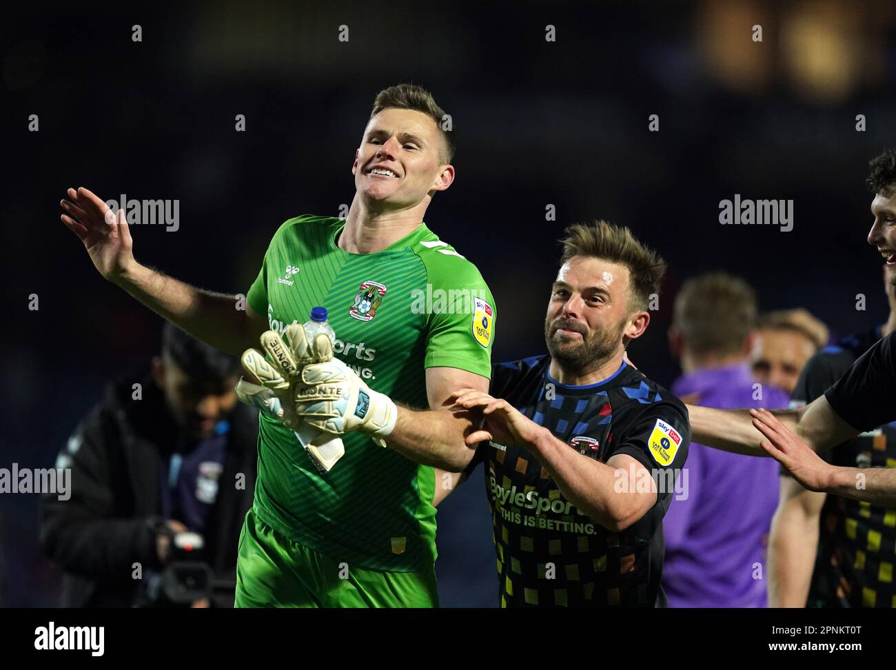 Coventry City goalkeeper Ben Wilson celebrates following the Sky Bet ...
