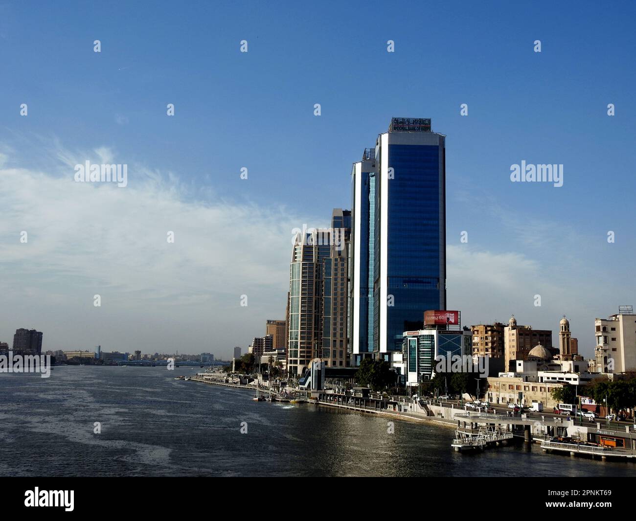 Cairo, Egypt, April 16 2023: The river Nile of Egypt with modern ...