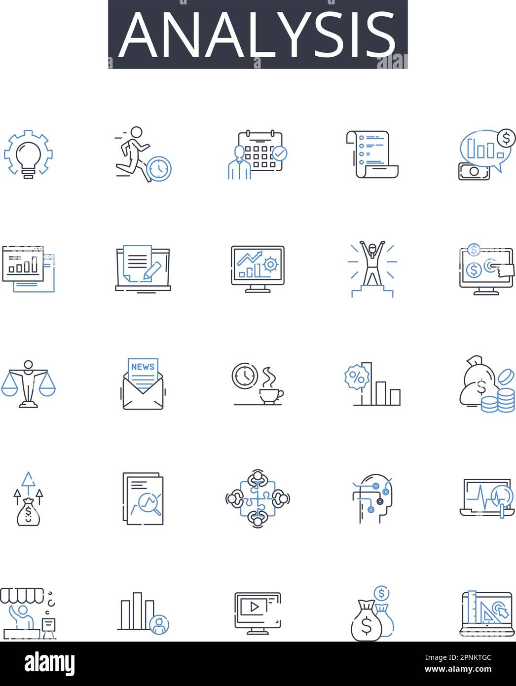 Analysis line icons collection. Evaluation, Assessment, Appraisal, Examination, Scrutiny ...