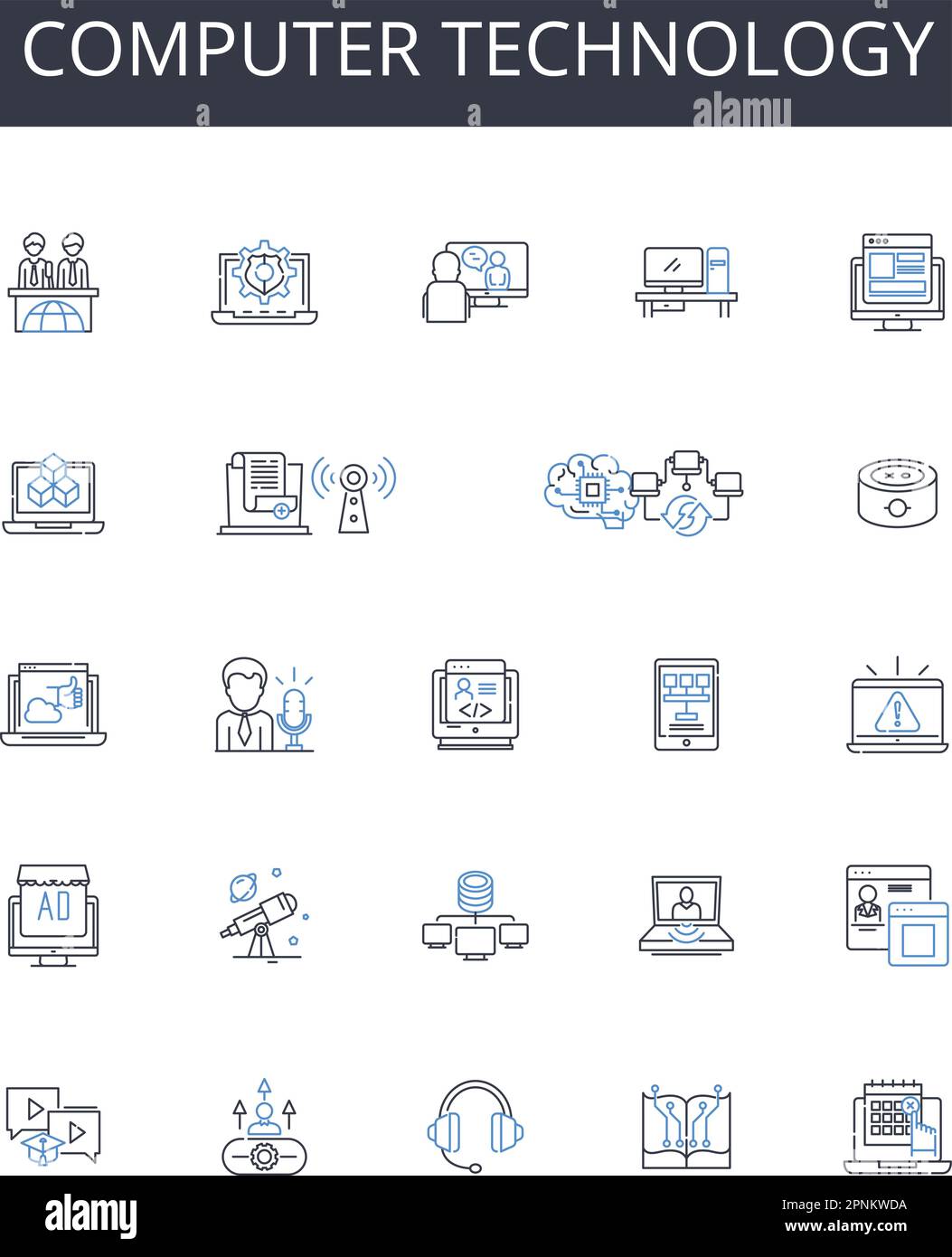 Computer Technology Line Icons Collection Information Technology