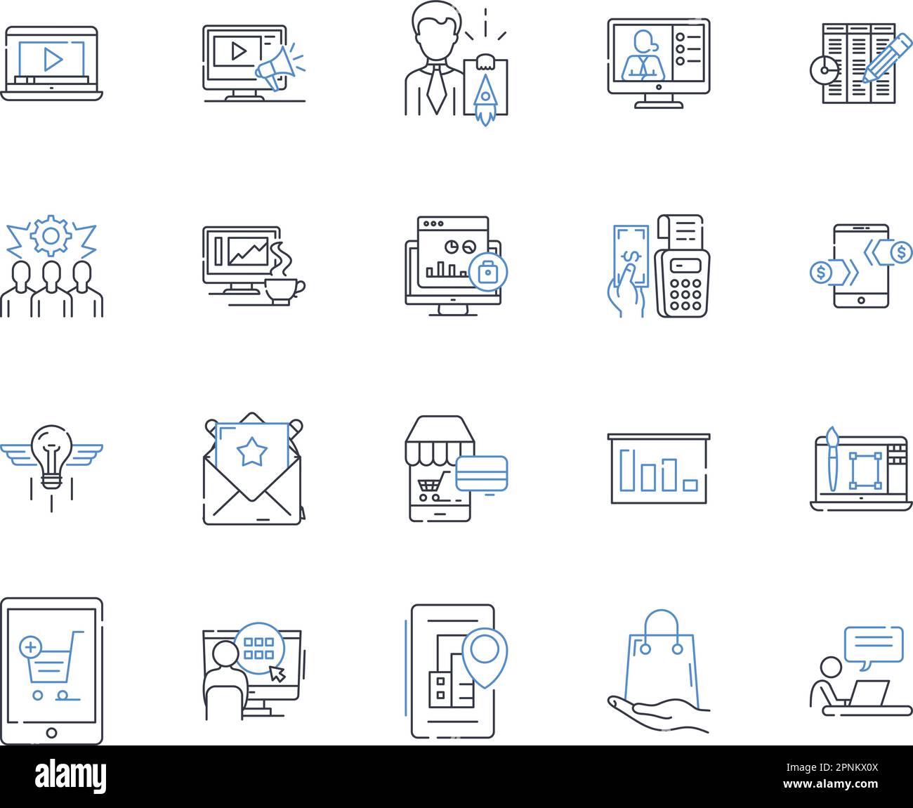 Commencement management line icons collection. Planning, Speakers ...