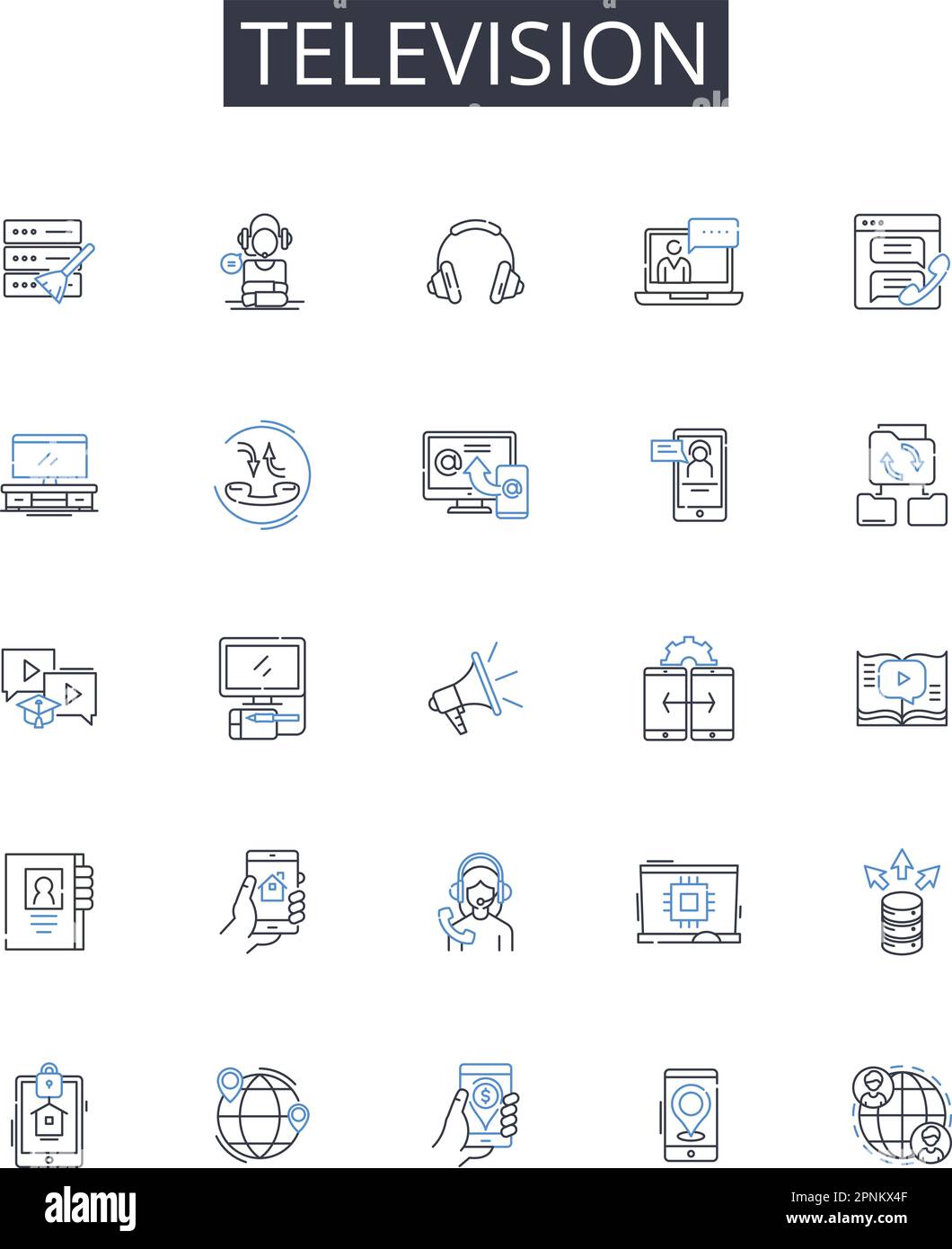 Television line icons collection. Cellph, iPad, Laptop, Desktop, Radio ...