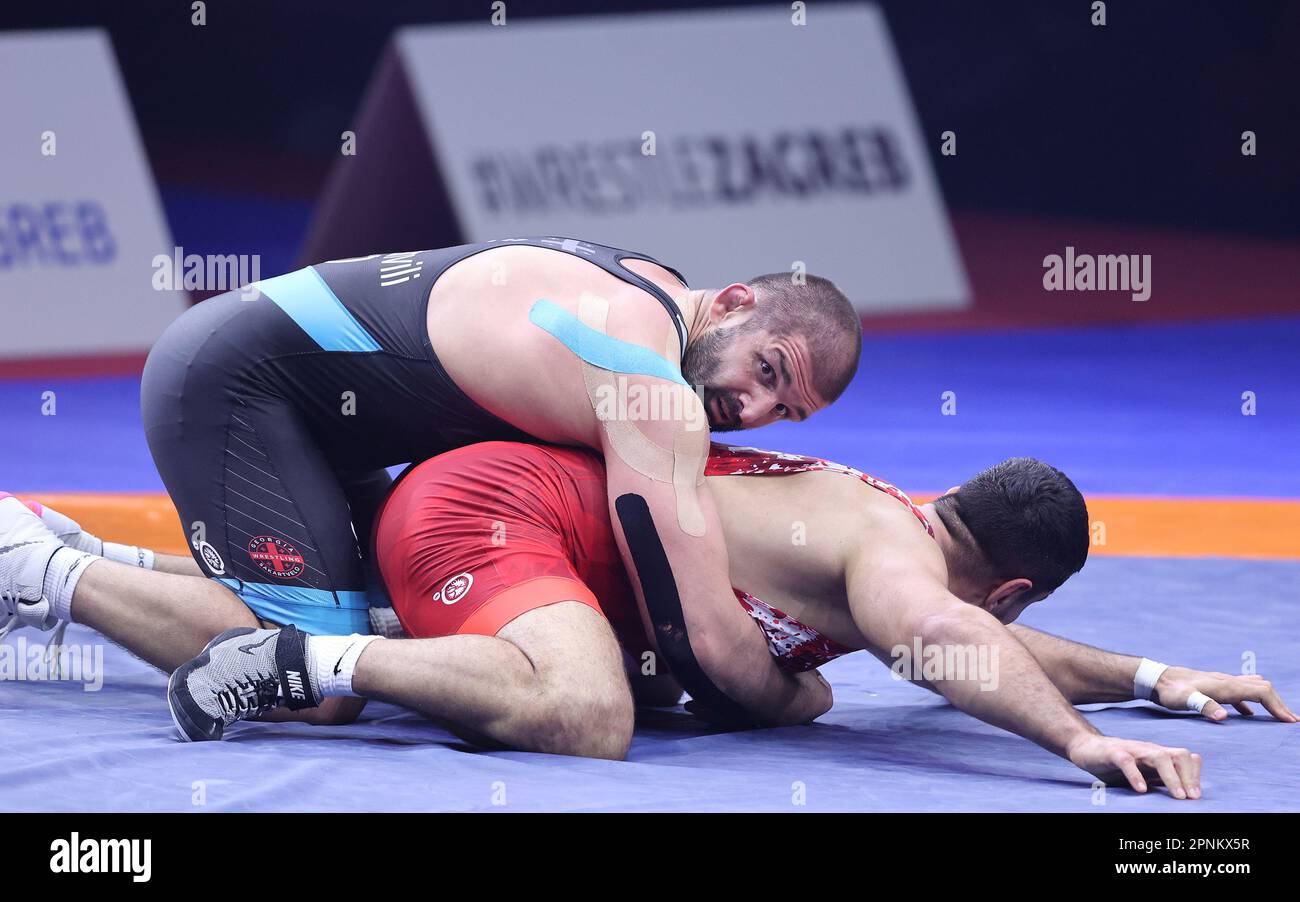 ZAGREB, CROATIA - [APRIL 19]: Taha Akgul of Turkey (red) competes ...