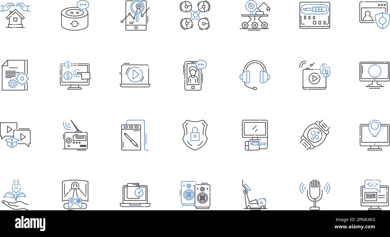 Tech gear line icons collection. Gadgets, Innovation, Wearables ... Tech gear line icons collection. Gadgets, Innovation, Wearables ...