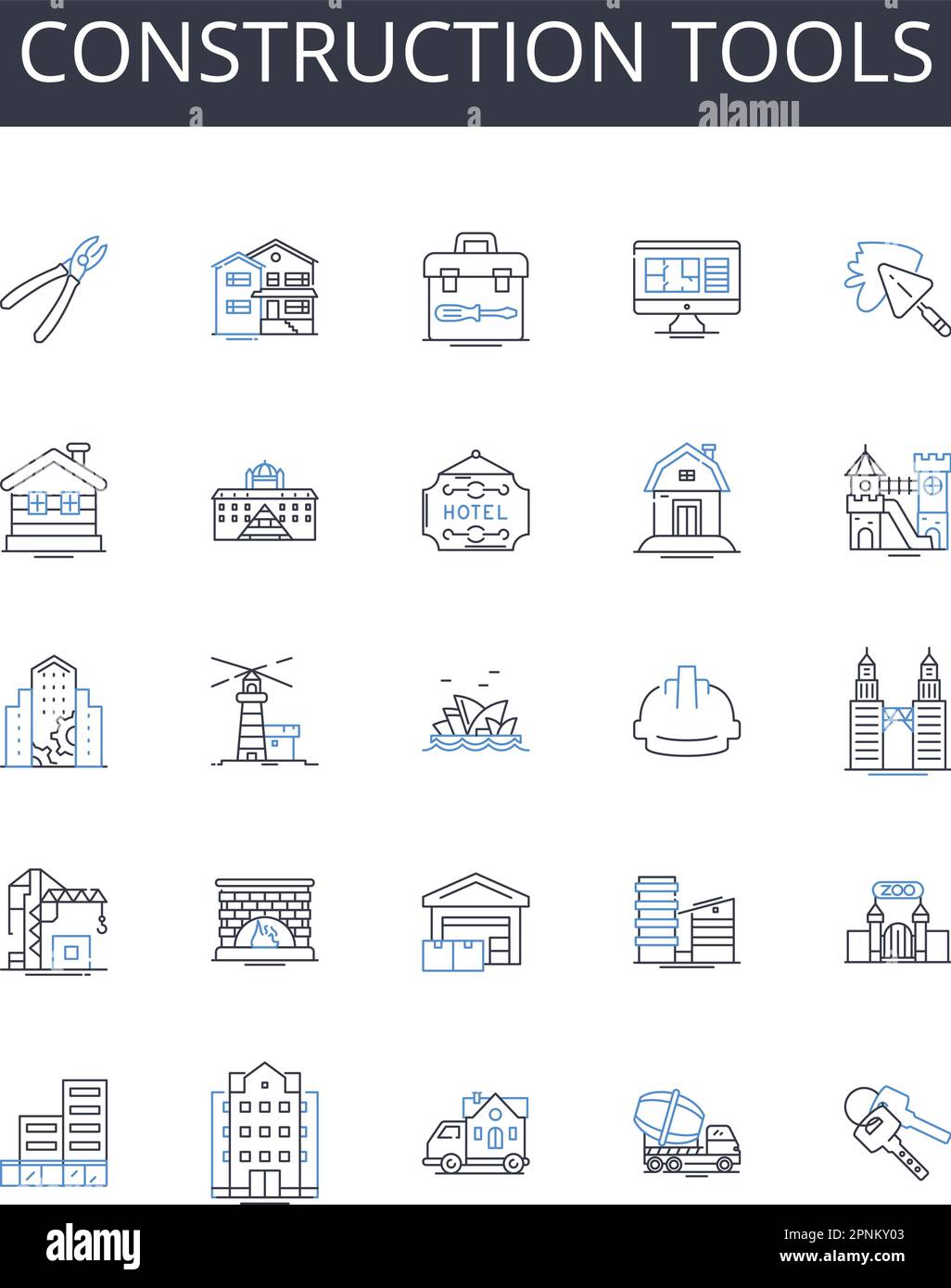 Construction Tools Line Icons Collection Learning Training Education