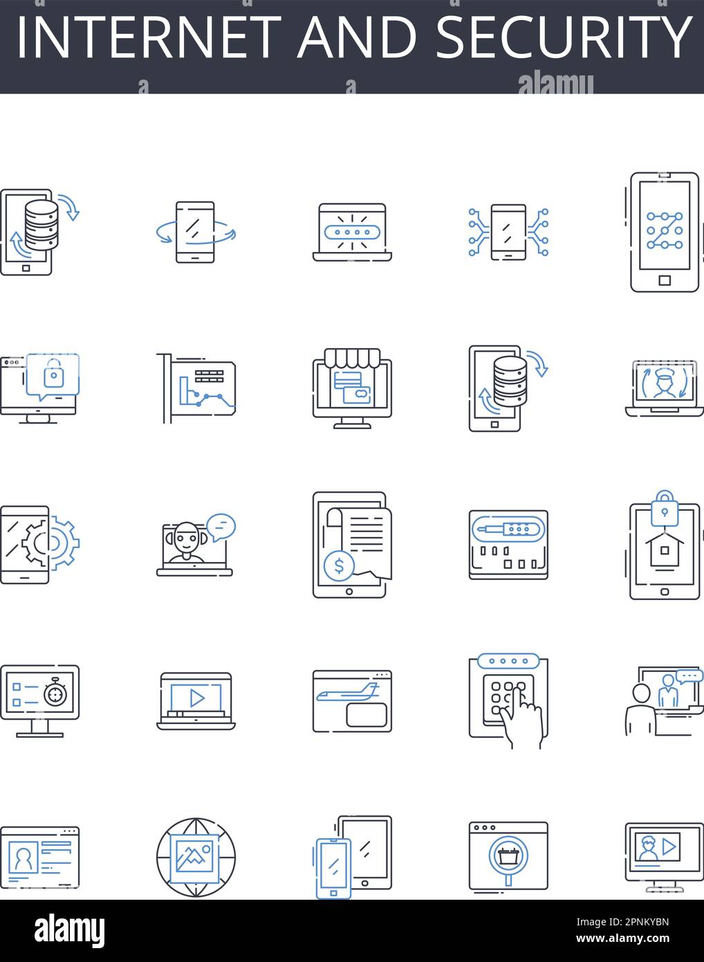 Internet And Security Line Icons Collection Cybersecurity Online Protection Web Security