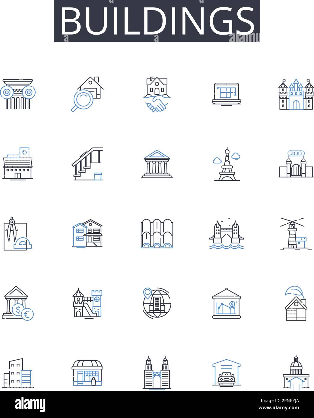 Buildings line icons collection. Houses, Towers, Structures, Edifices ...