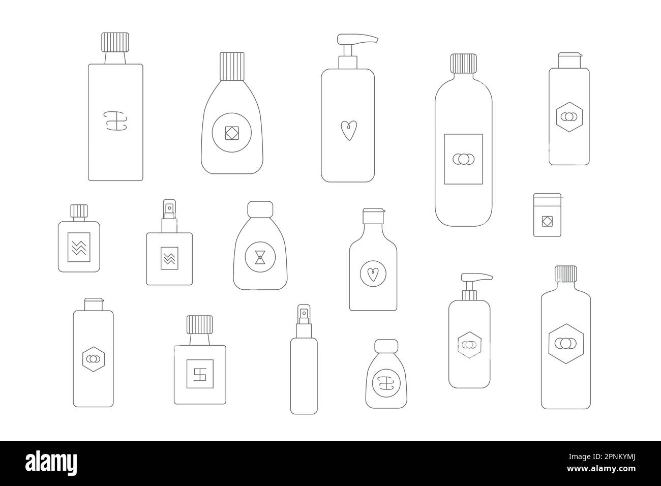 Line cosmetic bottles, jars shapes. Body hair skin care organic pruduct ...