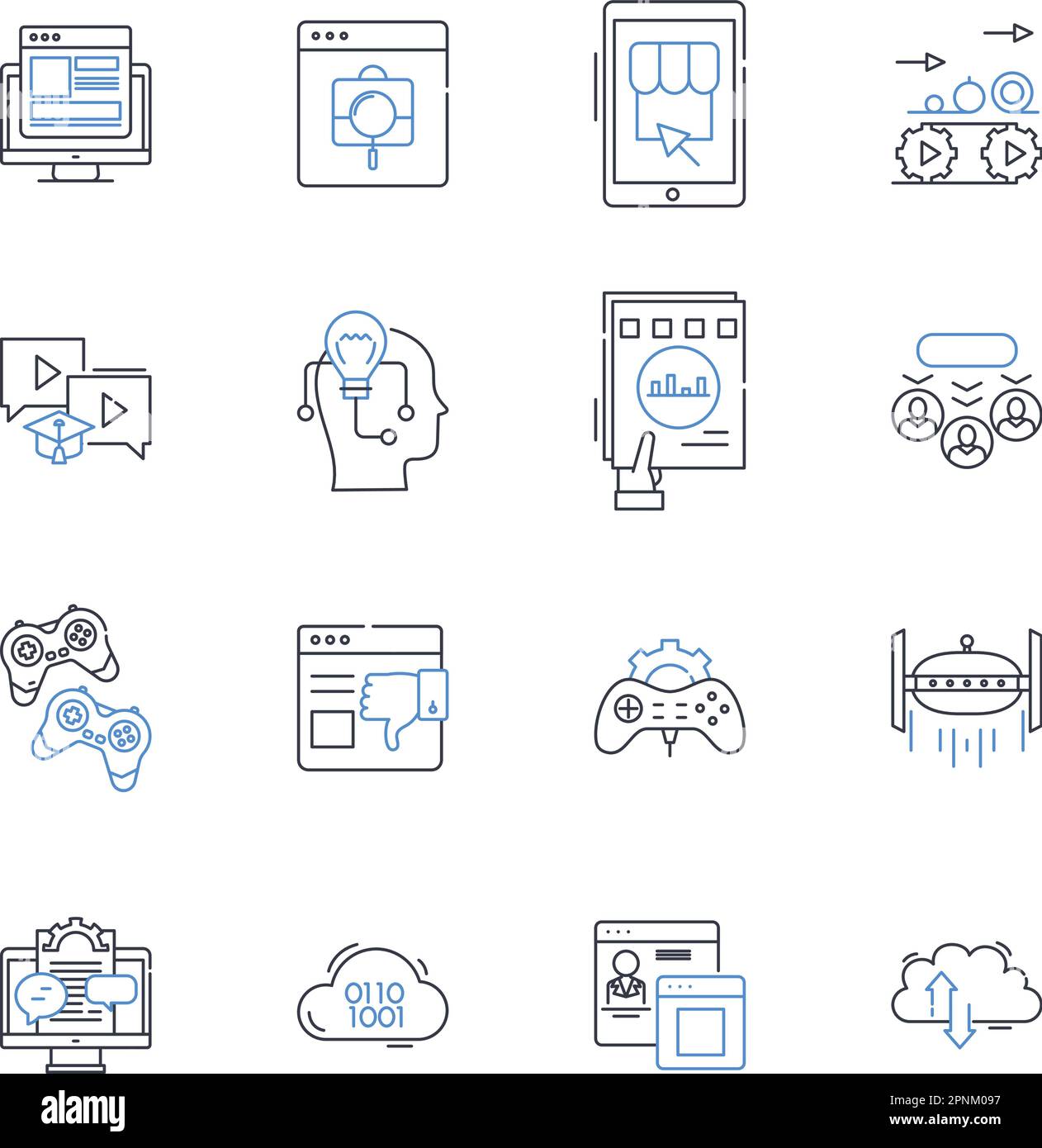 Virtual glistening line icons collection. Virtuality, Glitter, Simulation, Augmented, Shimmer ...