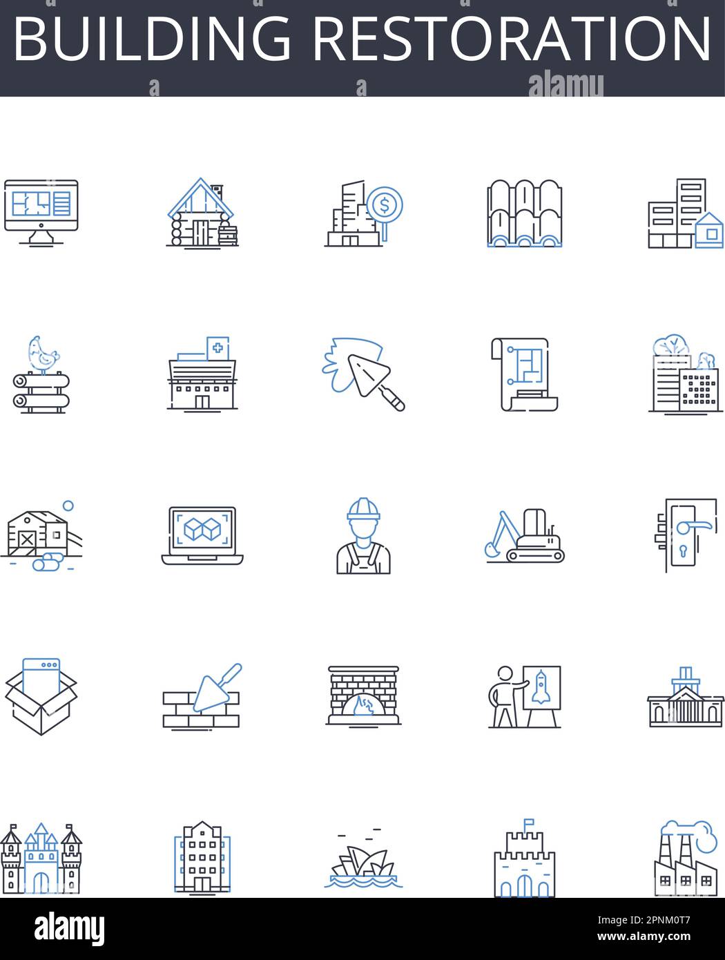 Building restoration line icons collection. Home refurbishment ...