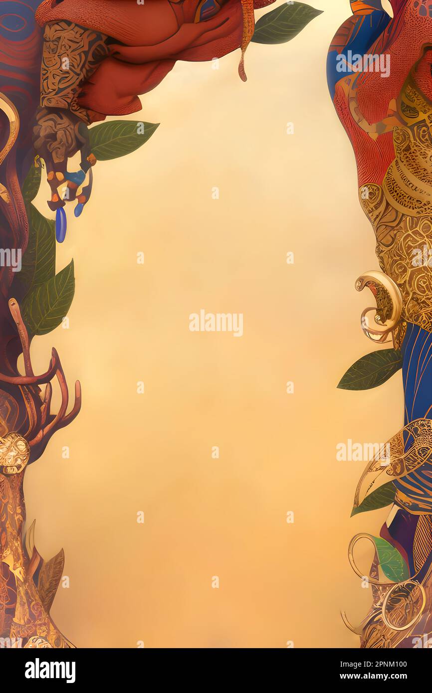 African inspired motifs frame an abstract cream background with lots of ...