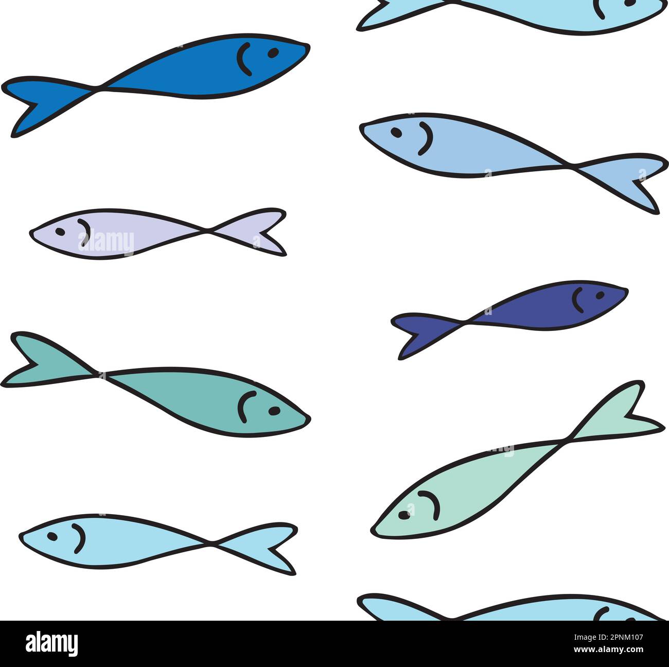 Vector seamless pattern of hand drawn sketch doodle fish isolated on ...