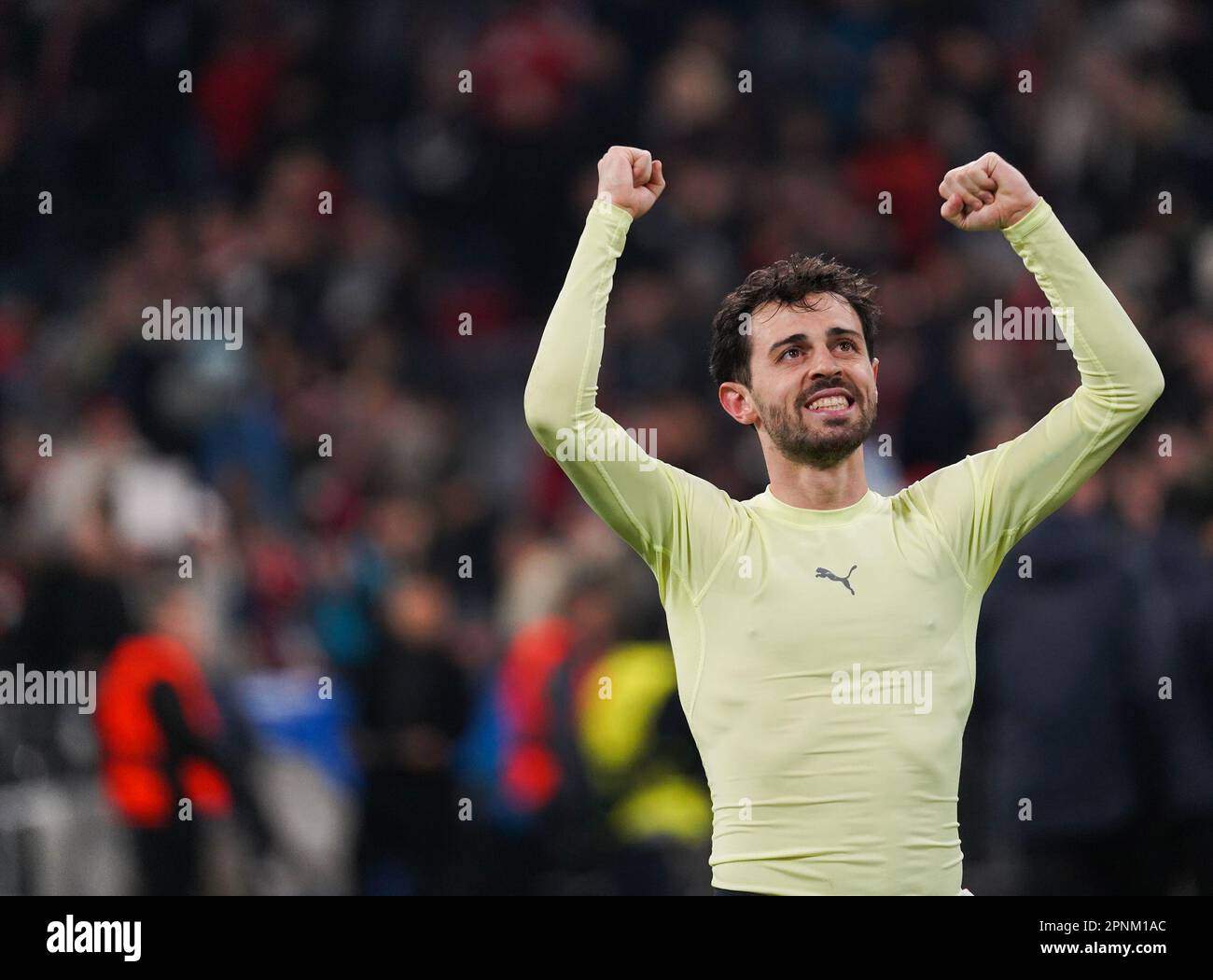 Munich, Bavaria, Germany. 19th Apr, 2023. BERNARDO SILVA celebrates his ...