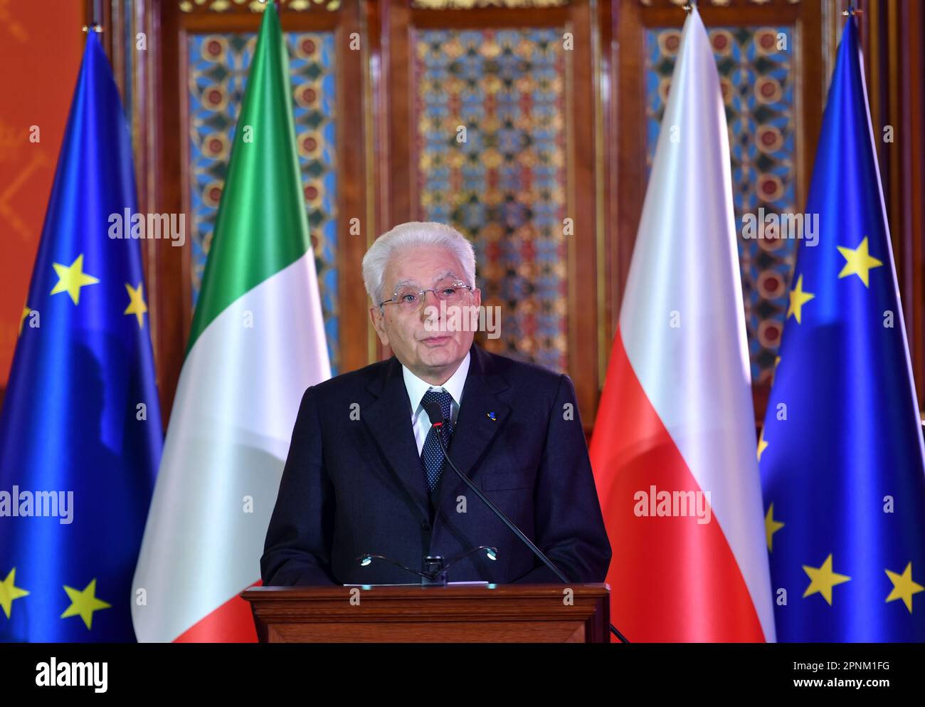 Krakow, Poland. 19th Apr, 2023. President of Italy, Sergio Mattarella ...