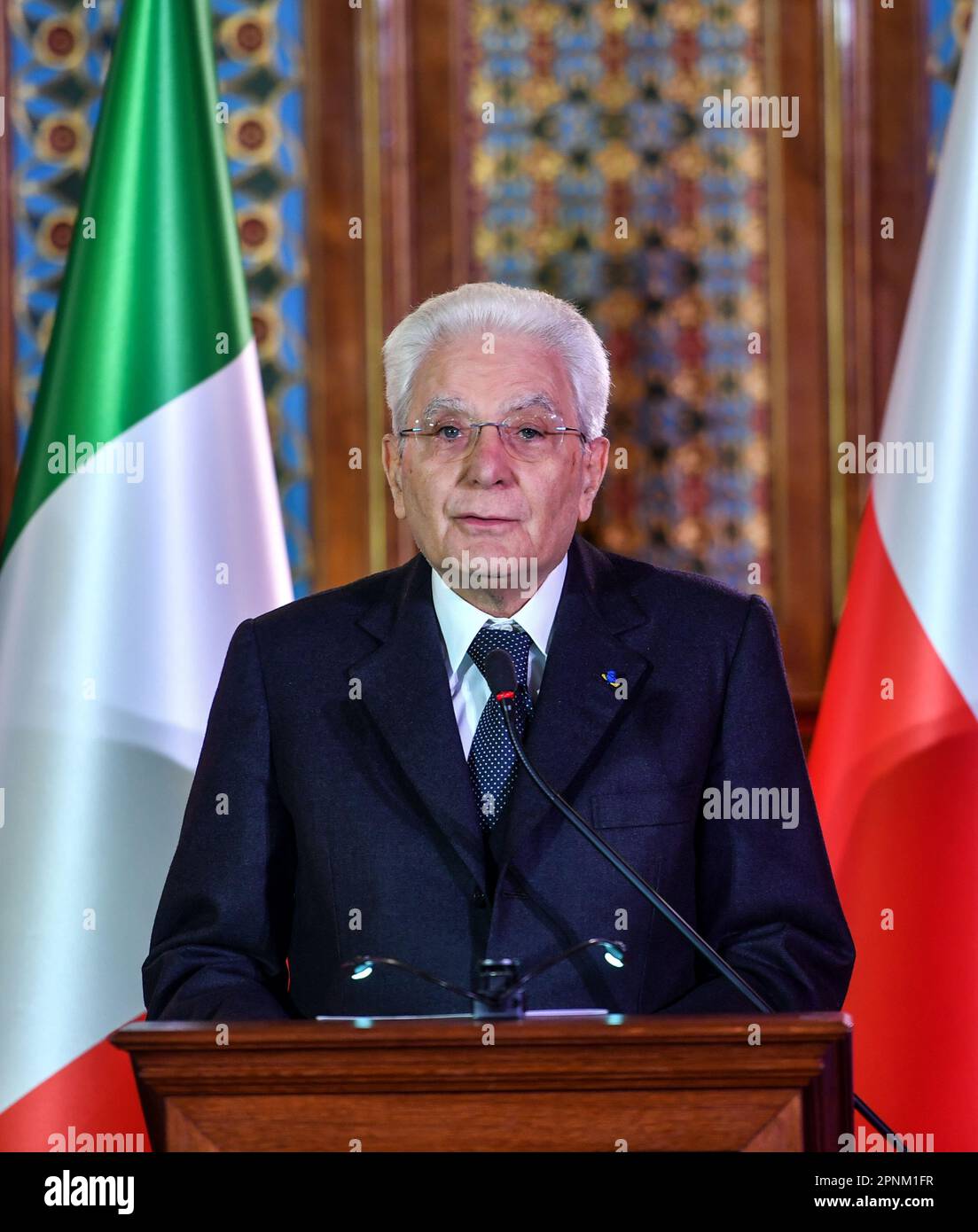 Krakow, Poland. 19th Apr, 2023. President of Italy, Sergio Mattarella ...