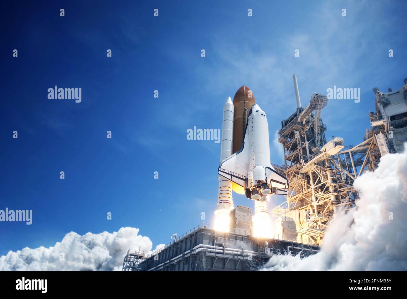 The launch of a spacecraft into space. Elements of this image furnished ...