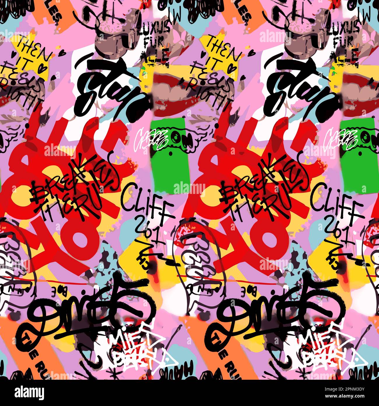 Seamless colorful graffiti pattern, hand writing, street art Stock ...