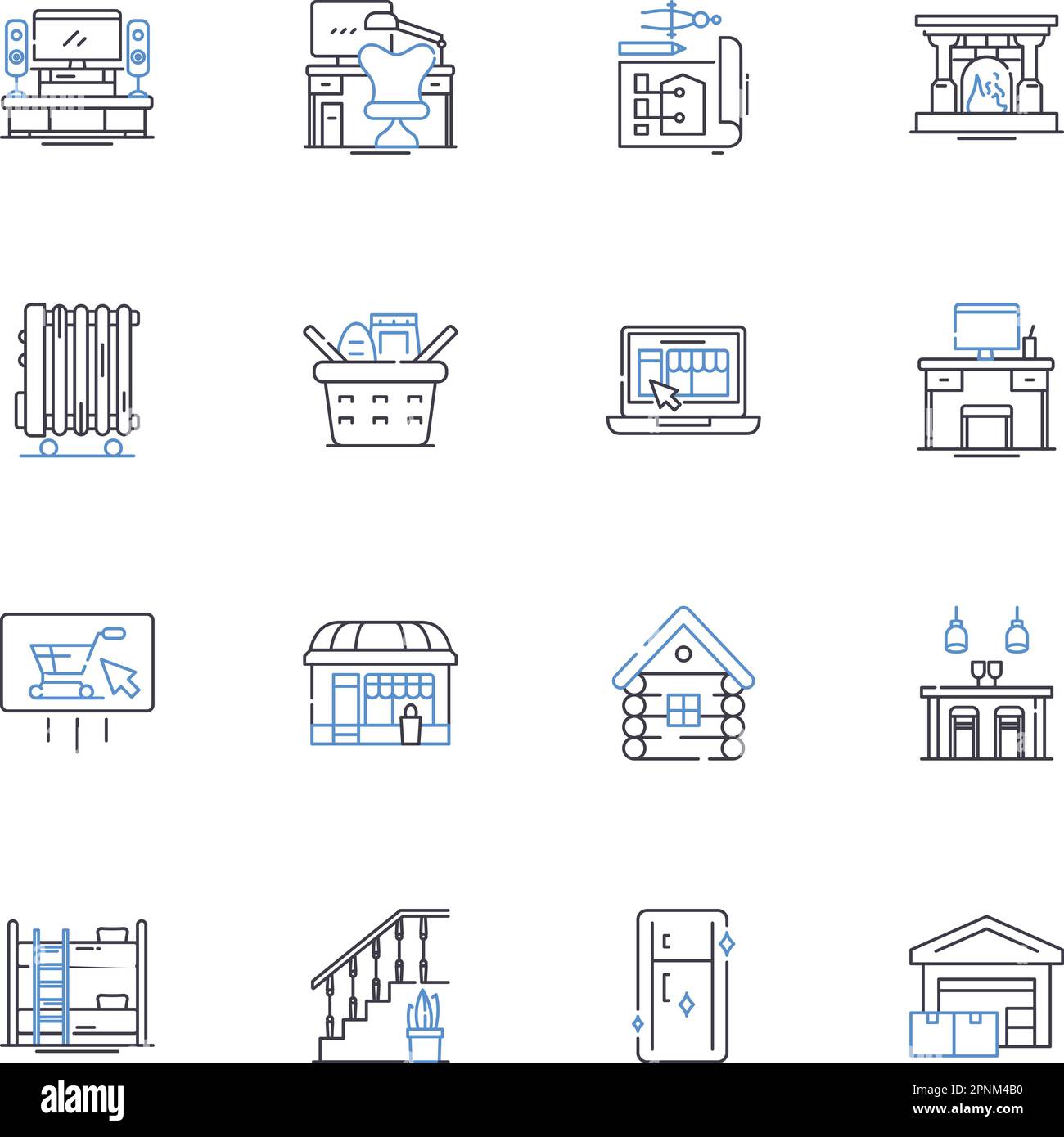 Bungalow line icons collection. Cozy, Rustic, Retreat, Secluded, Serene ...