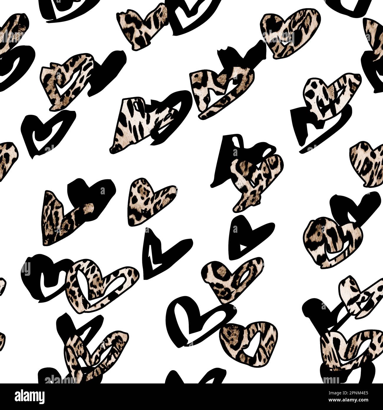 Seamless hand draw heart with leopard texture animal hi-res stock ...