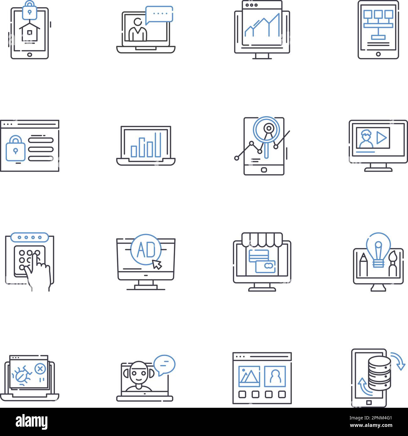 Online branding line icons collection. Presence, Reputation ...