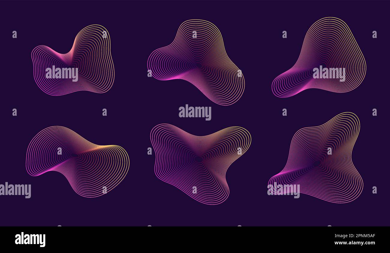 Dynamic amorphous shapes, abstract fluid forms with gradient, liquid shape made of lines with ...