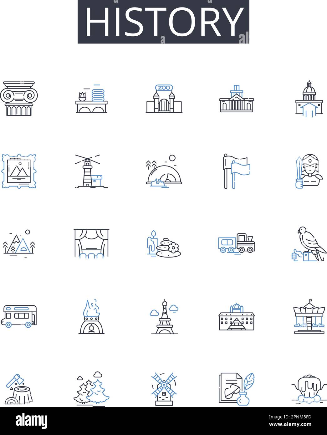 History line icons collection. Culture, Legacy, Tradition, Timeline, Chronology, Past events ...