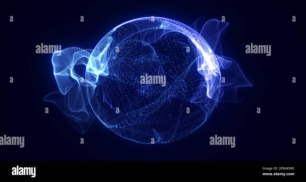 Abstract round blue sphere light bright glowing from rays of energy and ...