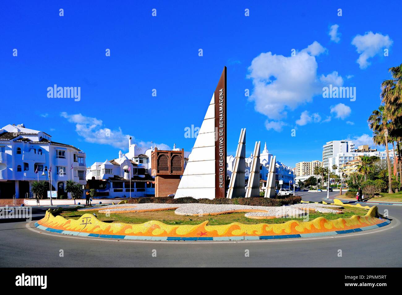 Malaga Benalmadena Yacht Marina roundabout in lovely sunshine and deep ...