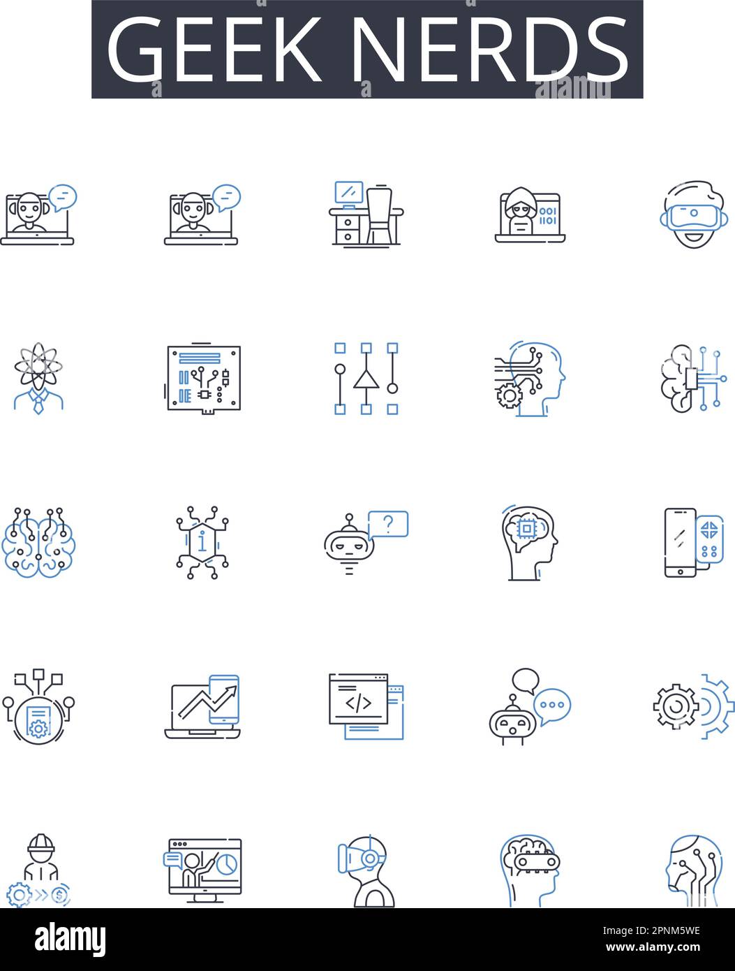 Geek nerds line icons collection. Brainiacs, Savants, Technophiles ...