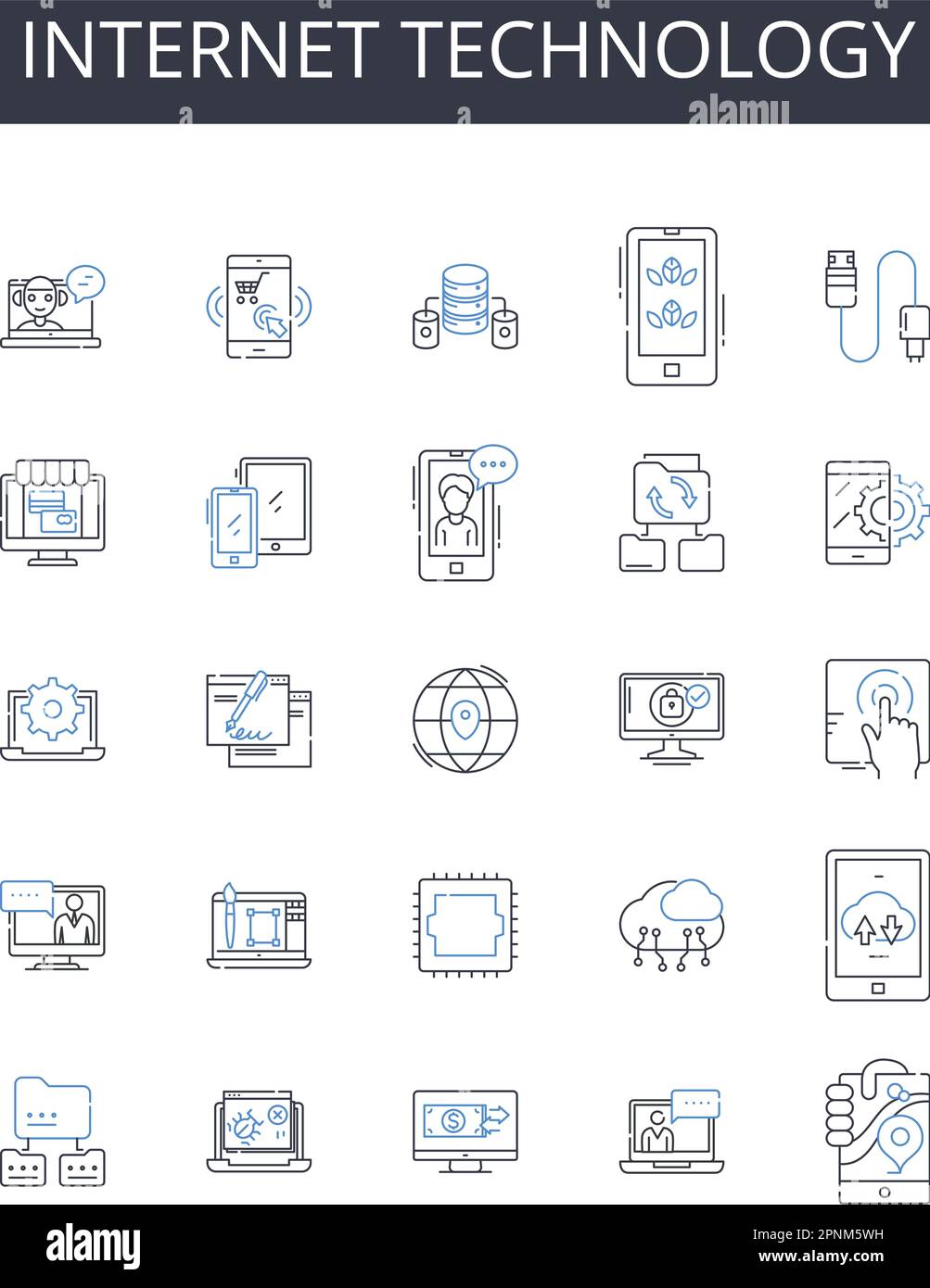Internet technology line icons collection. Announcement, Launch ...