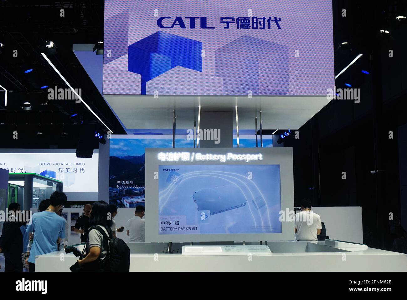SHANGHAI, CHINA - APRIL 19, 2023 - Visitors look at the booth of CATL ...