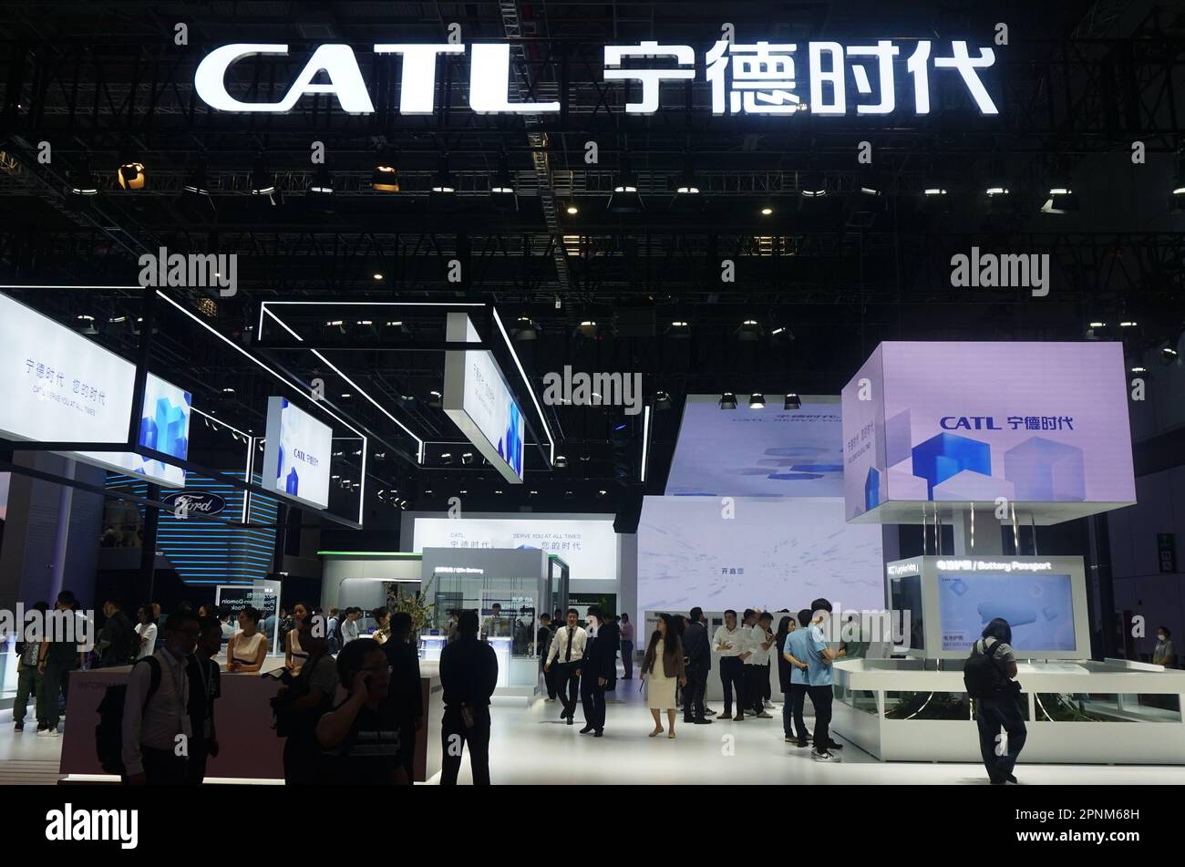 SHANGHAI, CHINA - APRIL 19, 2023 - Visitors look at the booth of CATL ...