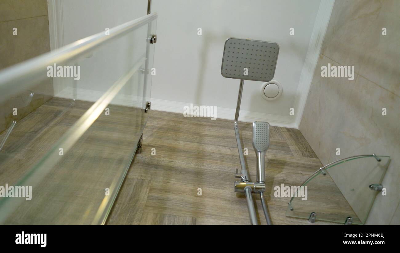 The Modern shower head in restroom. Shower in the hotel. Shower in the ...