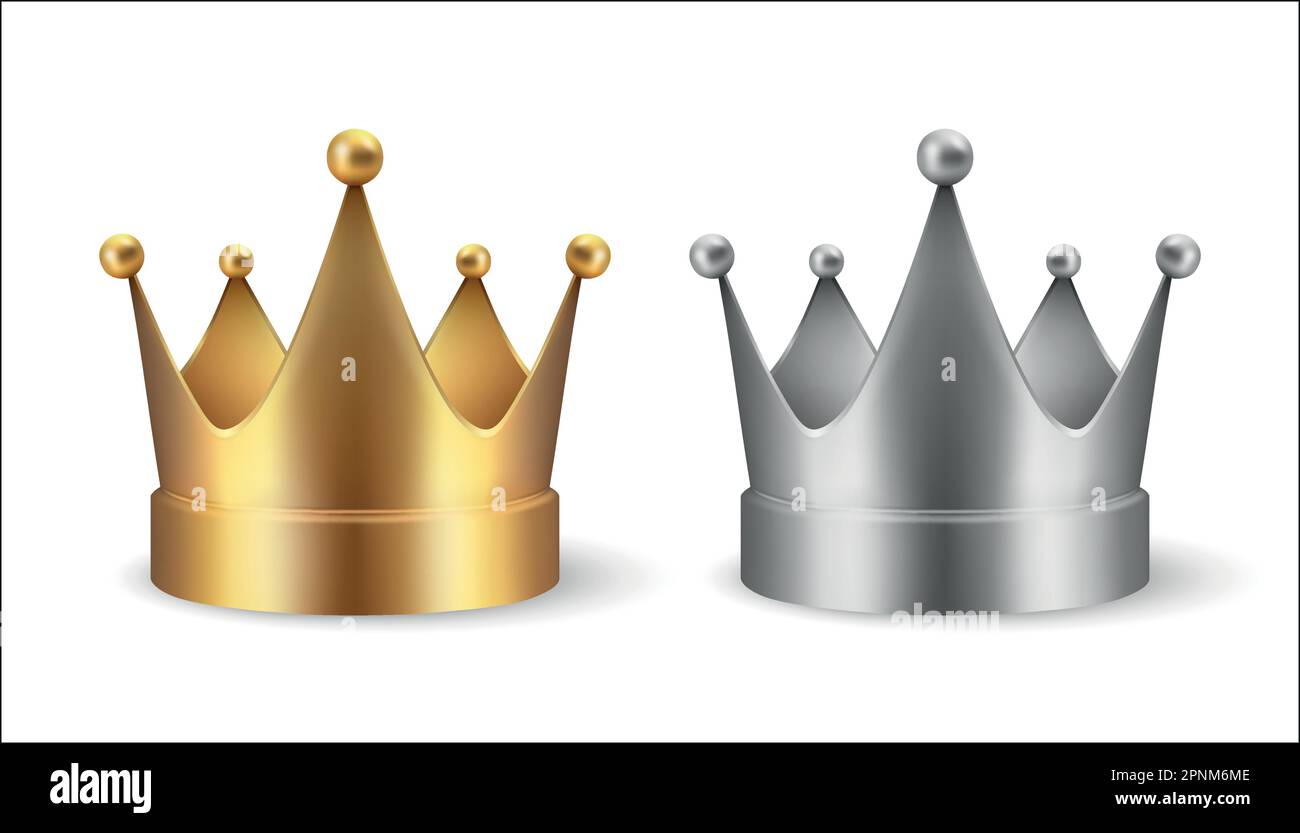 Vector 3d Realistic Golden Crown Icon Set Closeup Isolated on White ...