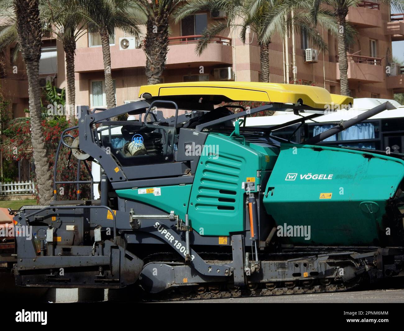 Cairo, Egypt, April 18 2023: Track asphalt paver truck, A paver (road ...