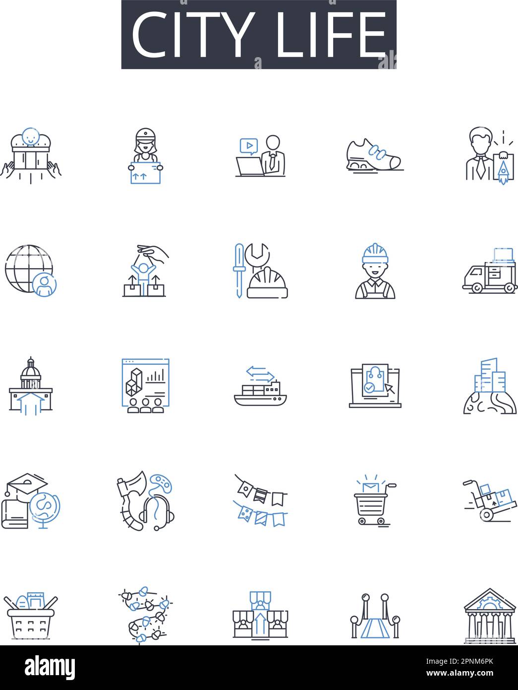 City life line icons collection. Glaciers, Ice, Snow, Mountains, Peak ...