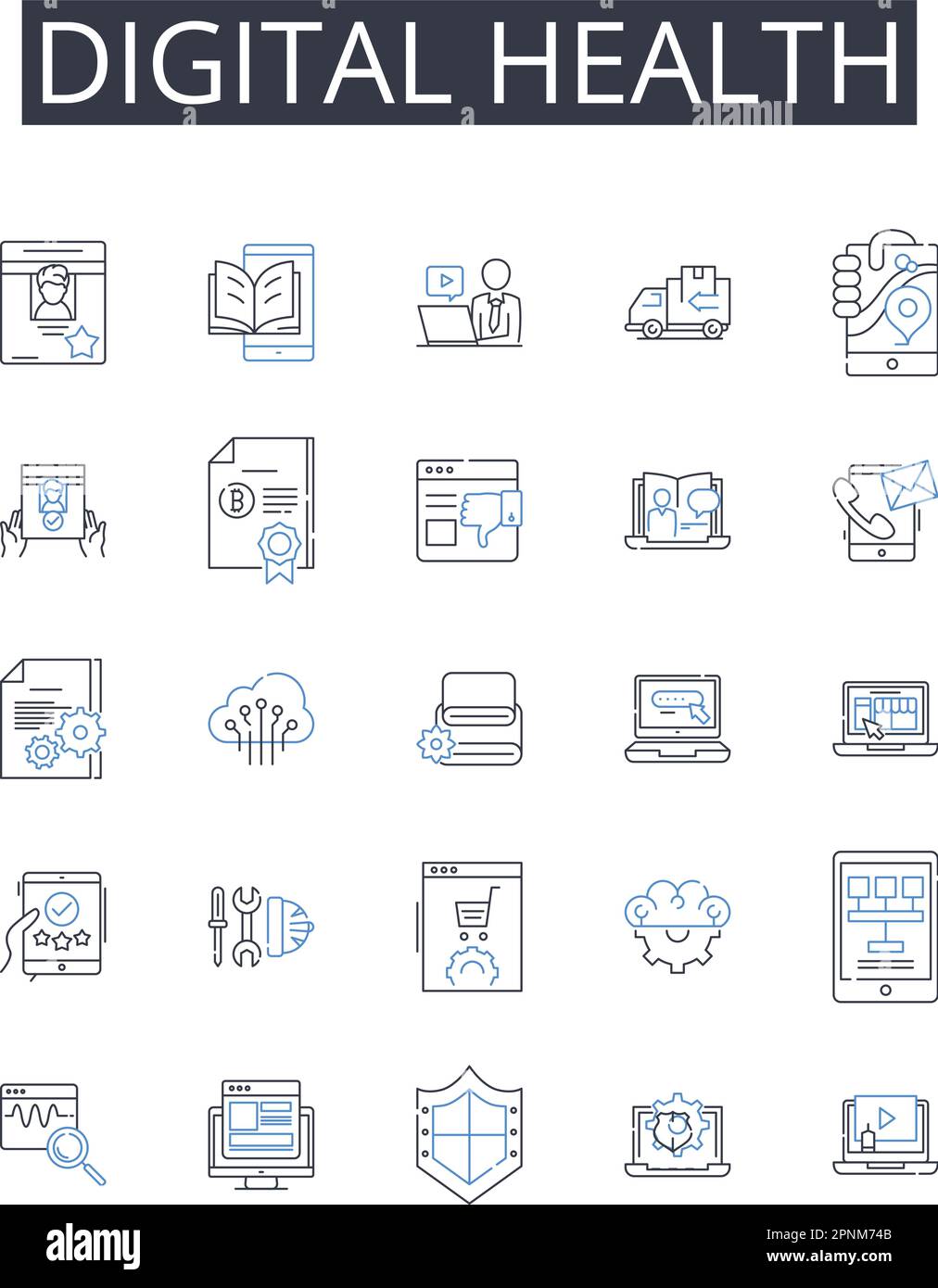 Digital health line icons collection. E-commerce, Social media, Mobile ...