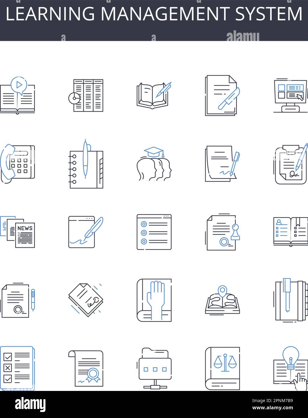 Learning Management System Line Icons Collection Website Design