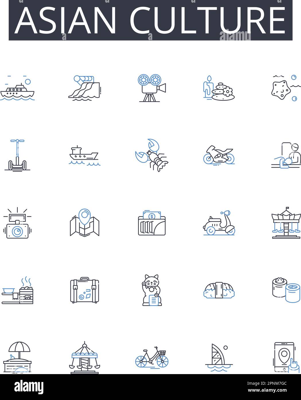 Asian culture line icons collection. Eastern culture, , , , , , vector ...