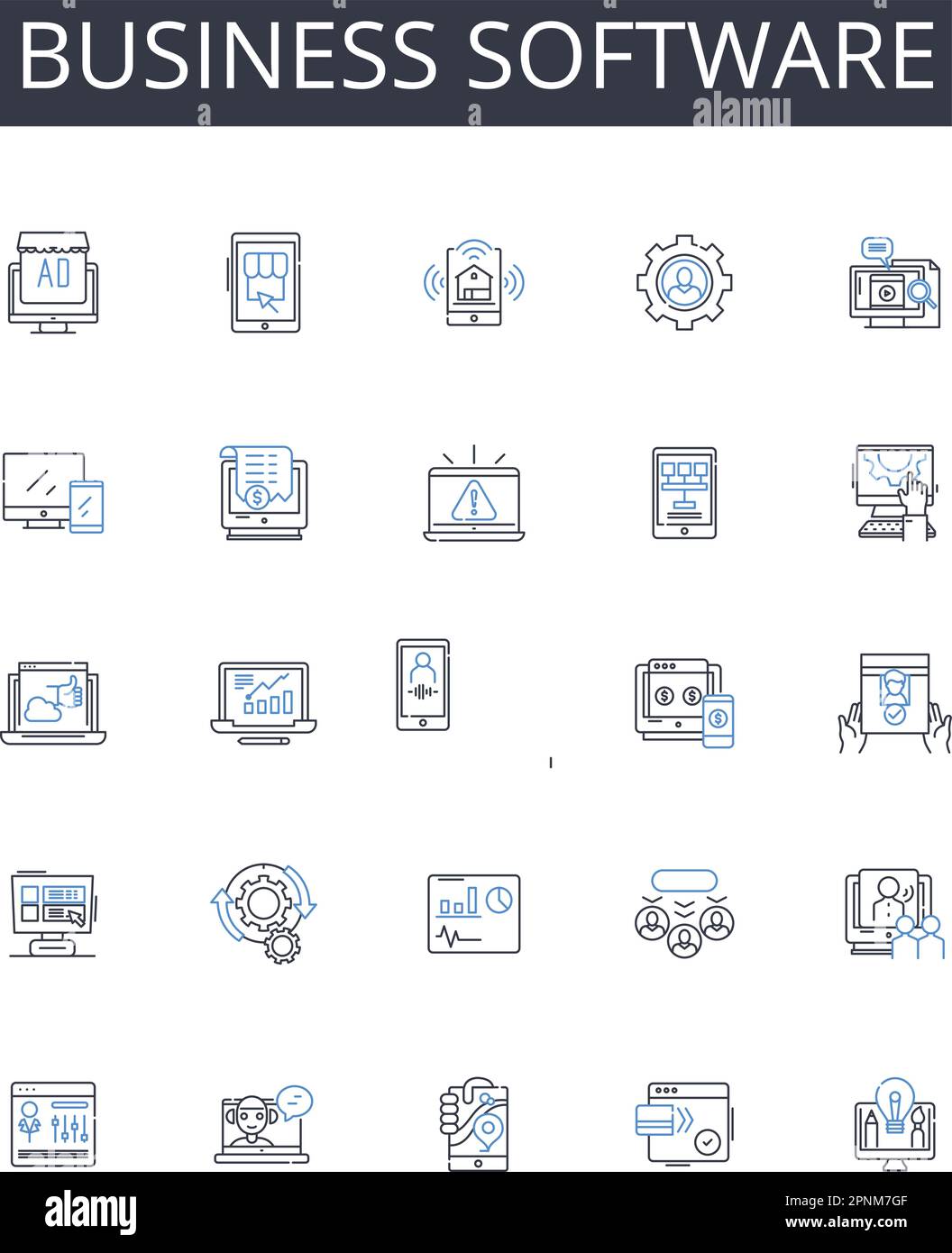 Business Software Line Icons Collection Management System Enterprise