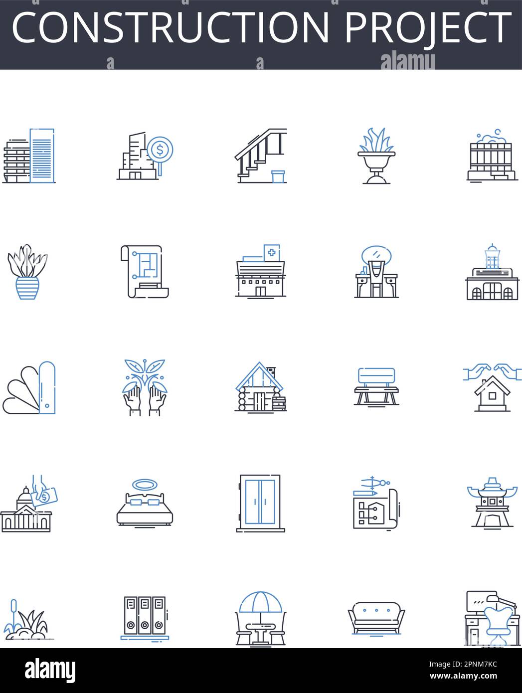 Construction project line icons collection. Leadership, Delegation, Organization, Strategic ...