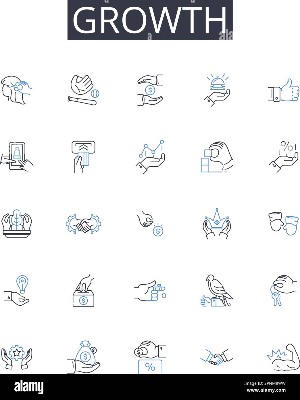 Growth line icons collection. Expansion, Development, Progression, Advancement, Improvement ...