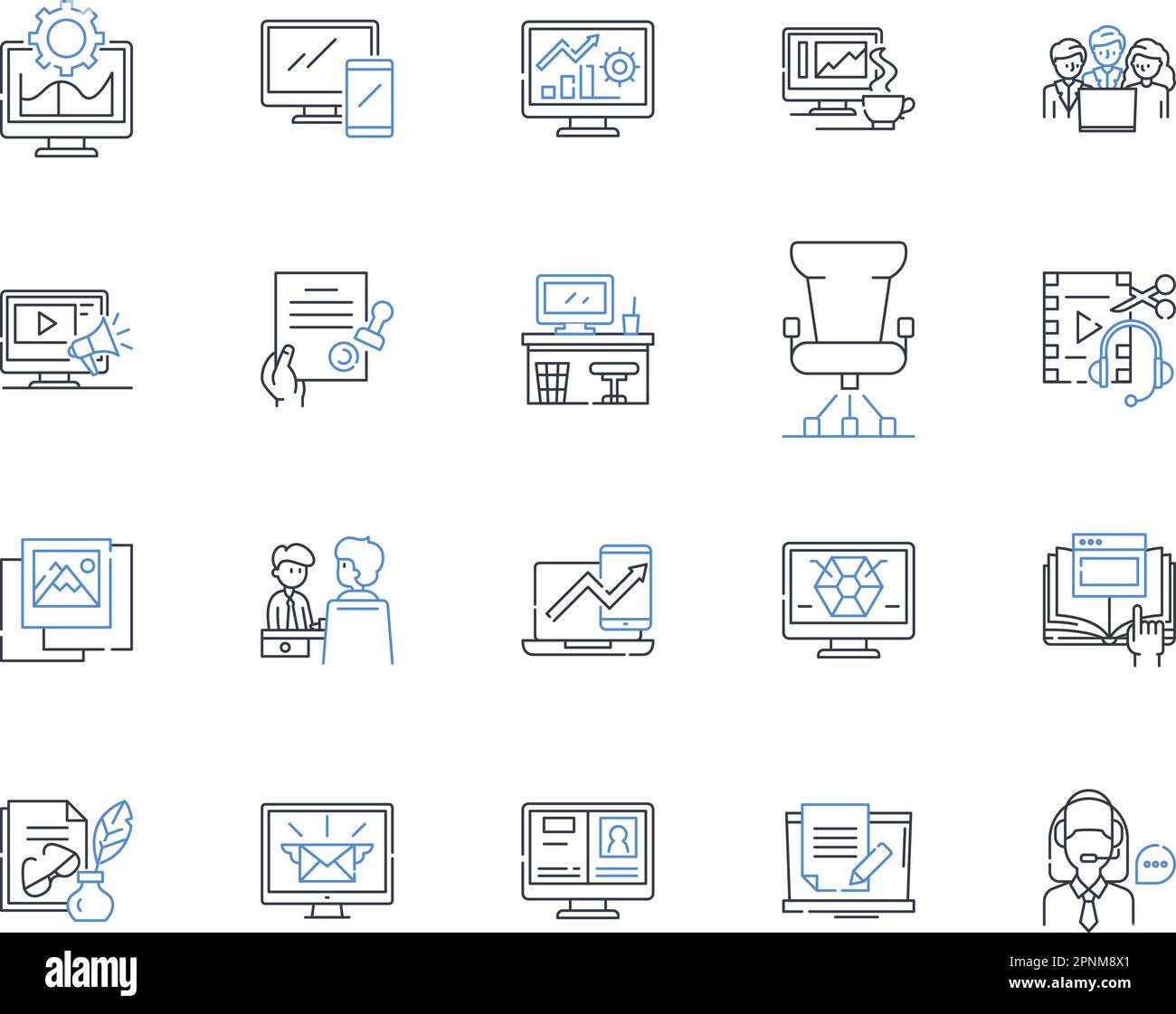 Telecommuting trade line icons collection. Remote, Flexible, Virtual ...