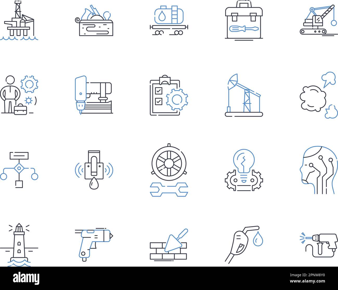 Construction craftsmen line icons collection. Carpentry, Masonry, Plumbing, Electrical, Welding ...