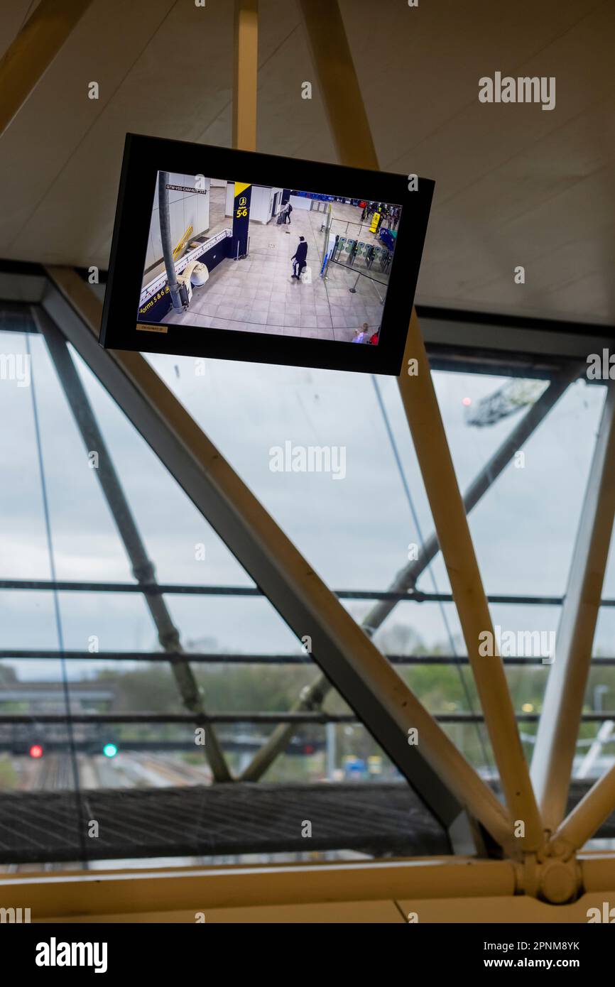 CCTV at station, seating area at station with security cameras watching ...