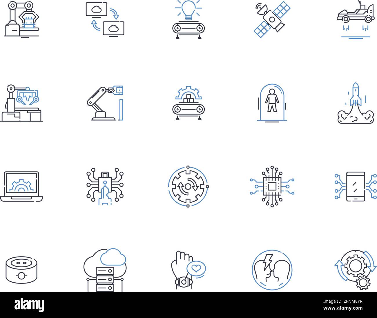 Technology outline icons collection. Innovation, Communication ...