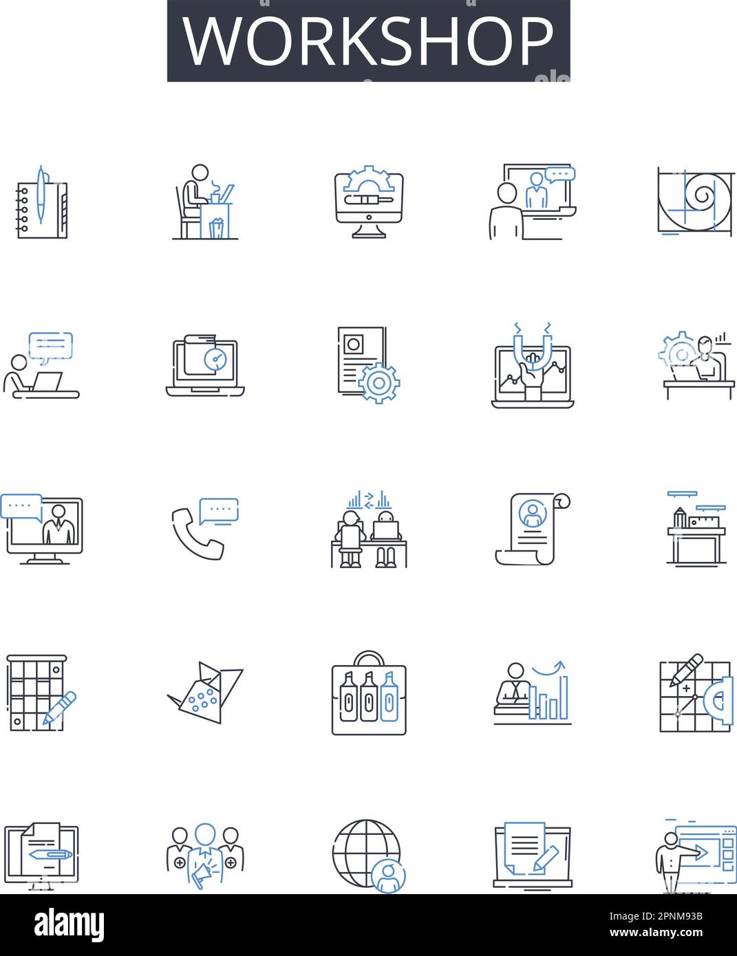 Workshop line icons collection. Conference, Seminar, Meeting, Symposium, Summit, Gathering ...