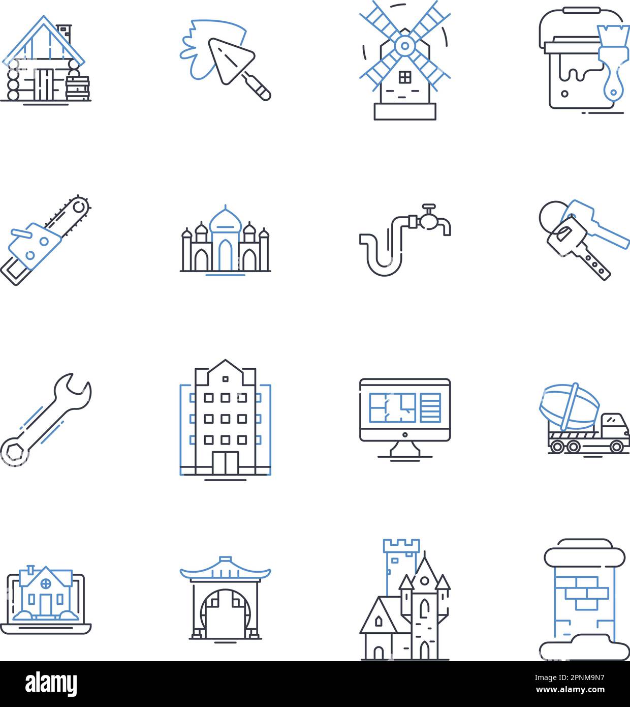 Structural Modeling Line Icons Collection Framework Design Analysis Blueprint Construction
