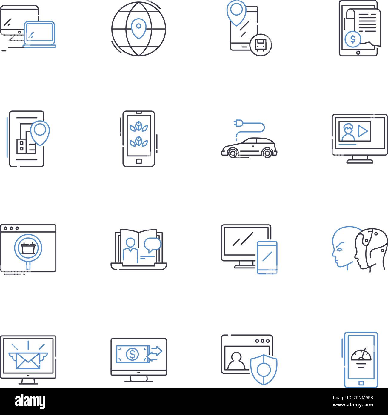 Cyberworld Line Icons Collection Cybersecurity Encryption Malware Hacktivism Phishing